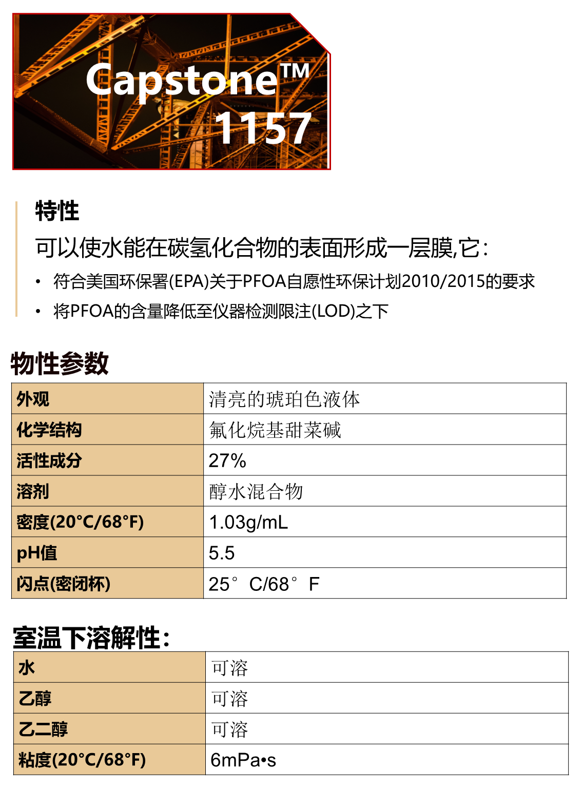 科慕 Chemours 含氟表面活性剂 Capstone™ 1157 200KG/桶 产品关键词:氟表面活性剂1157;科慕表面活性剂;1157科慕