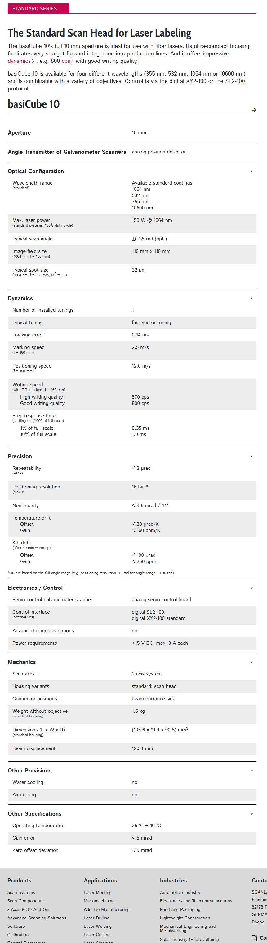 scanlab振镜basicube 10 1064nm/355nm/532nm/10600nm扫描振镜 - 百度爱采购