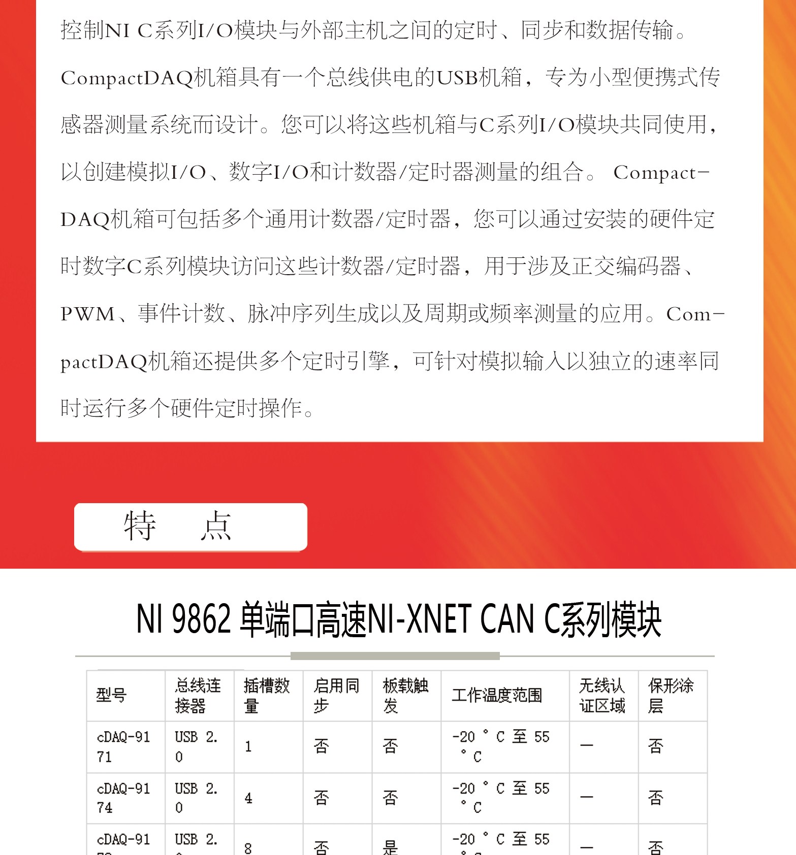 全新 NI cDAQ-9174 CompactDAQ 4槽USB机箱781157-01 产品关键词:niUSB机箱