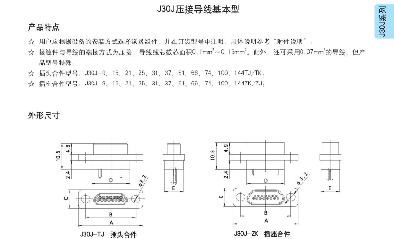 J30J矩形连接器PDF资料J30J-15/21/25/31/37/51/66/74/100TJ/ZK 产品关键词:j30j矩形连接器模型;j30j连接器模型库