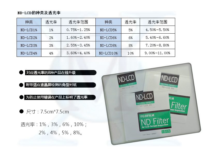 日本富士ND-LCD检测用nd卡原装nd filter1%2%3%4%5%6%8%10% 产品关键词:检验nd卡;富士nd;nd卡10%;nd ...