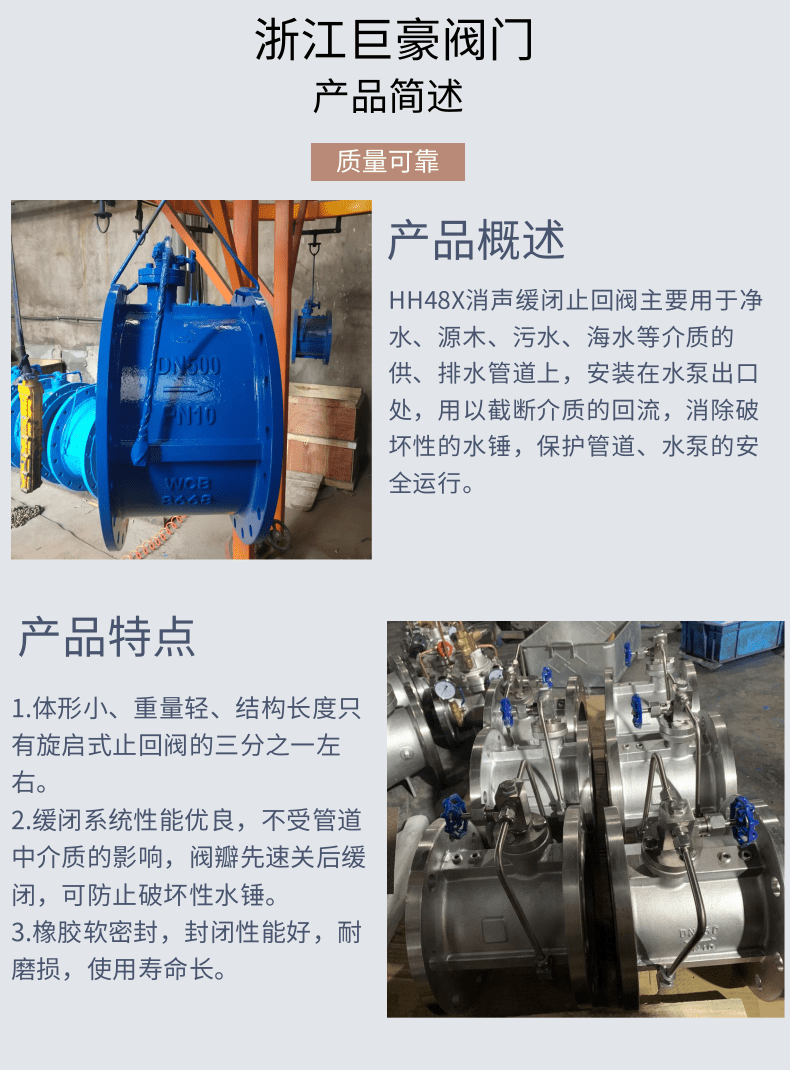 巨豪 耐磨损 微阻 消声 缓开缓闭 蝶式止回阀 HH49X-10Q