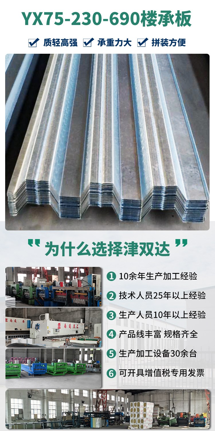 压型钢板型号yx-75-230-690(1)-1.2 0.8 1.0mm组合楼板 承重楼板瓦 产品关键词:楼板瓦690;组合楼板瓦