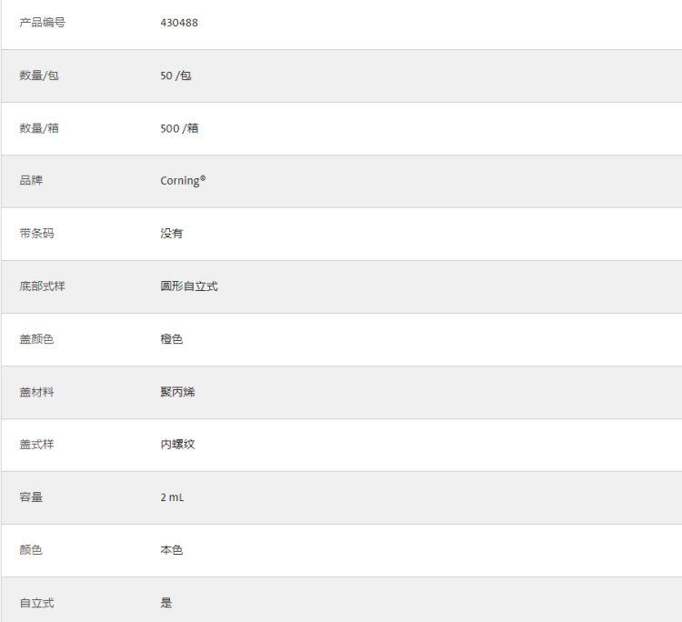 Corning康宁 430488 冻存管，2.0ml，圆底，自立式，内旋密盖，灭菌 产品关键词:冻存管430488;CORning冻存管
