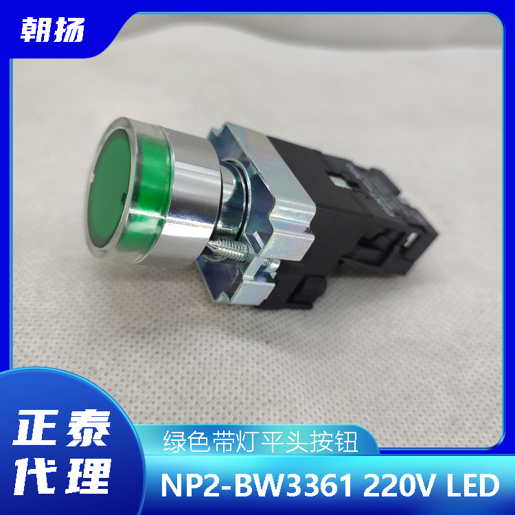 CHINT/正泰电器平头按钮NP2-BW3361 220VLED 带灯绿色金属型22mm