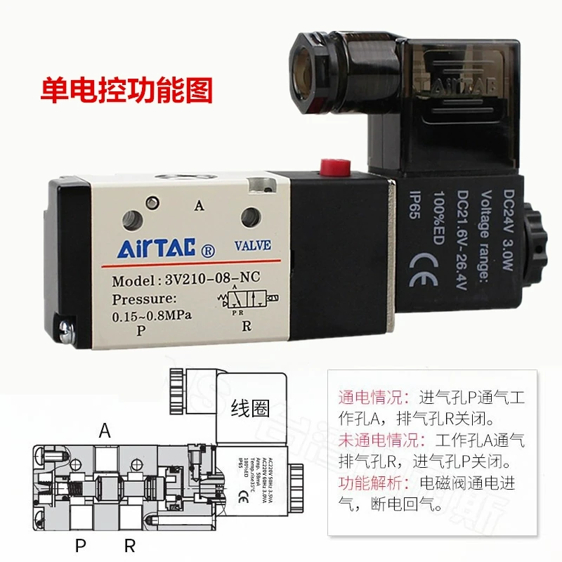 亚德客电磁阀 4M310-08 DC24V气动换向阀AC220V 五通二位 面板式 产品关键词:气动换向阀4m310-08;气动电磁阀 ...
