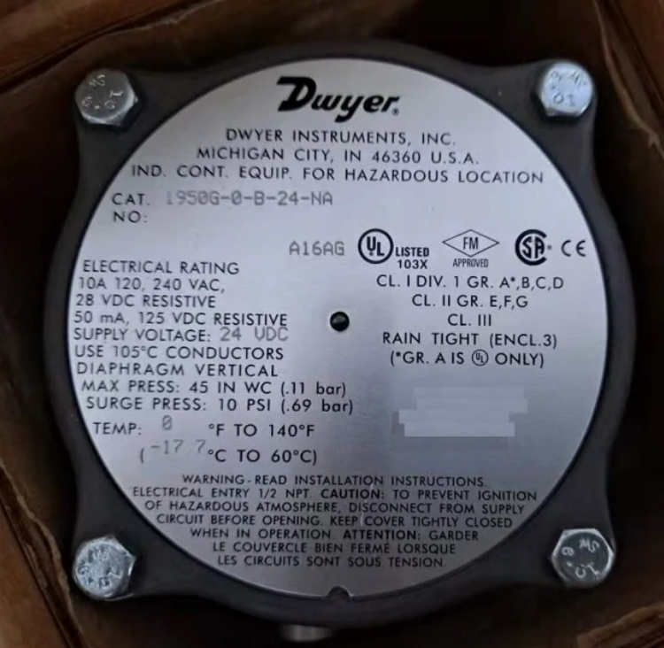 Dwyer德威尔 1950-2-2F 1950-00-2F 1950-15-2F防爆差压开关