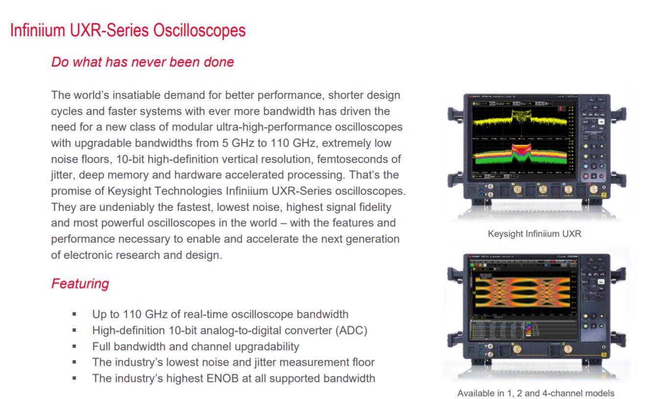 Keysight 110G高端实时示波器 UXR1104A 拥有110GHz带宽和4通道 产品关键词:uxr高端示波器;示波器110g;高端示波器出口;是得示波器110g;110g带宽 ...